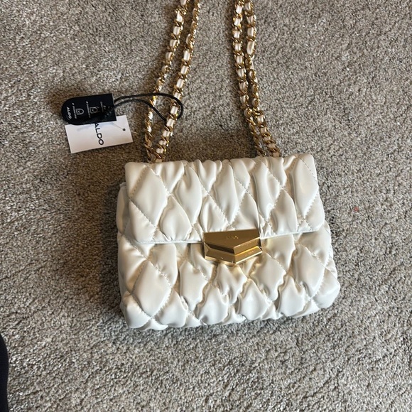 Aldo | Bags | Aldo White Quilted Shoulder Bag With Elegant Gold Accents ...